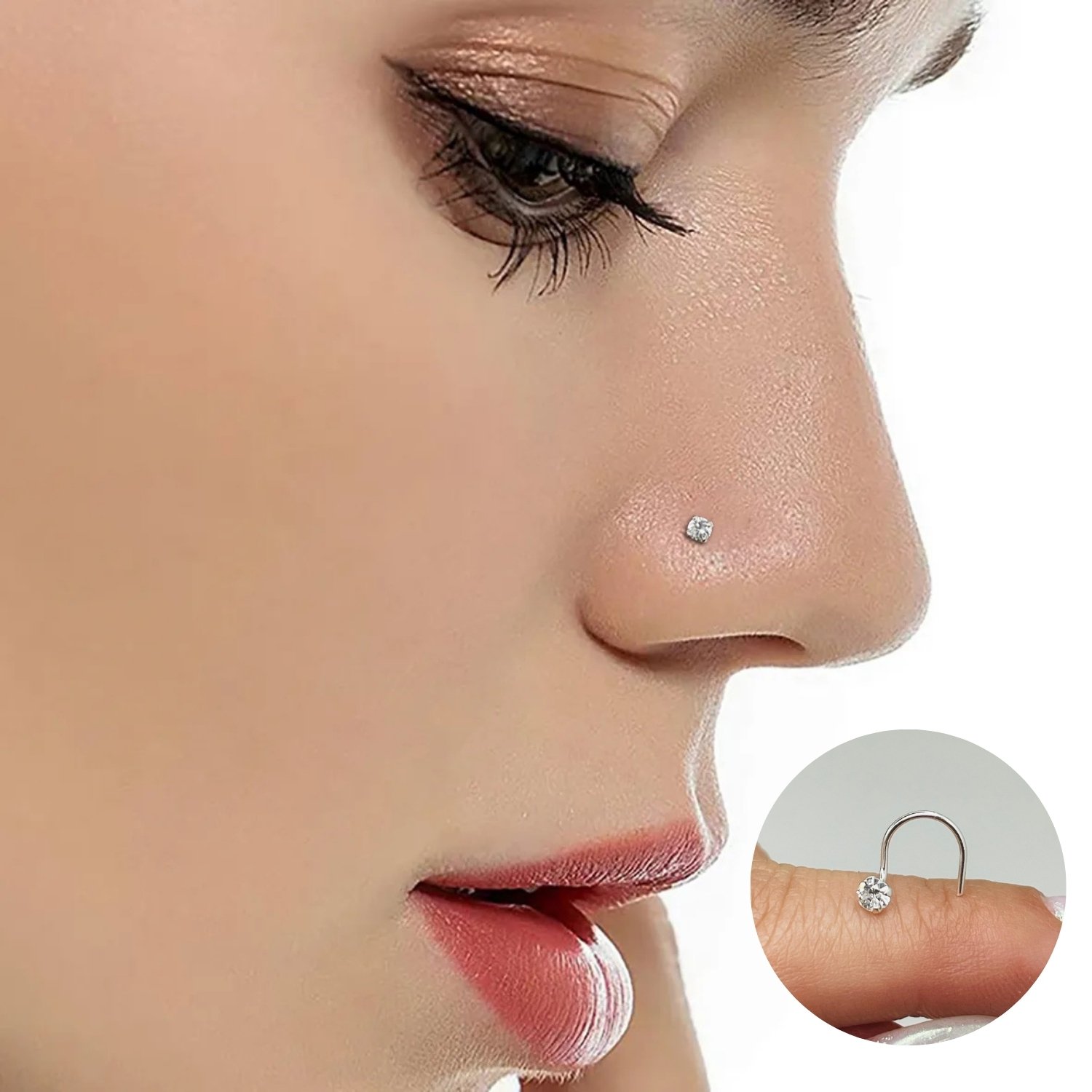 Aro Piercing rulito nariz cubic redondo blanco 3mm de Plata 925 1UND